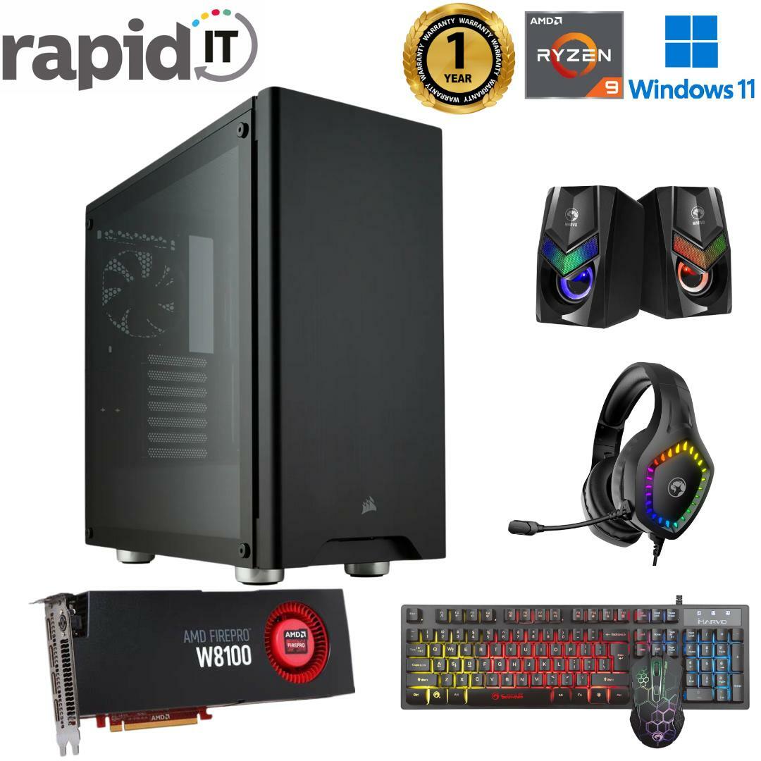 Gaming Desktop PC Bundle AMD Ryzen 9 1TB SSD 32GB RAM AMD W8100 Graphi ...